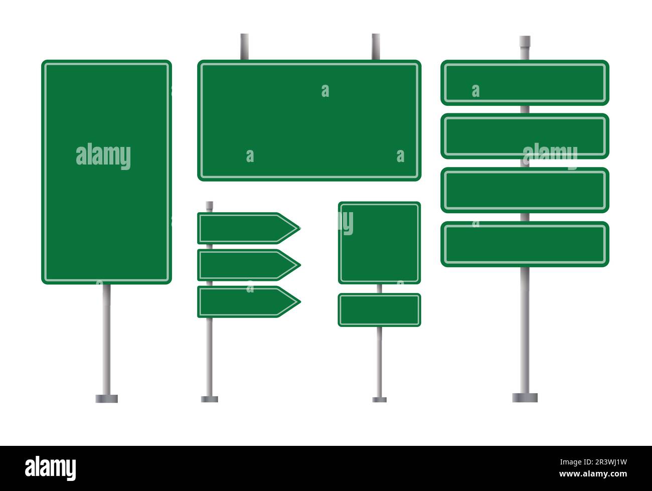 Road street board sign vector isolated. Highway signboard 3d traffic signpost green symbol icon ...