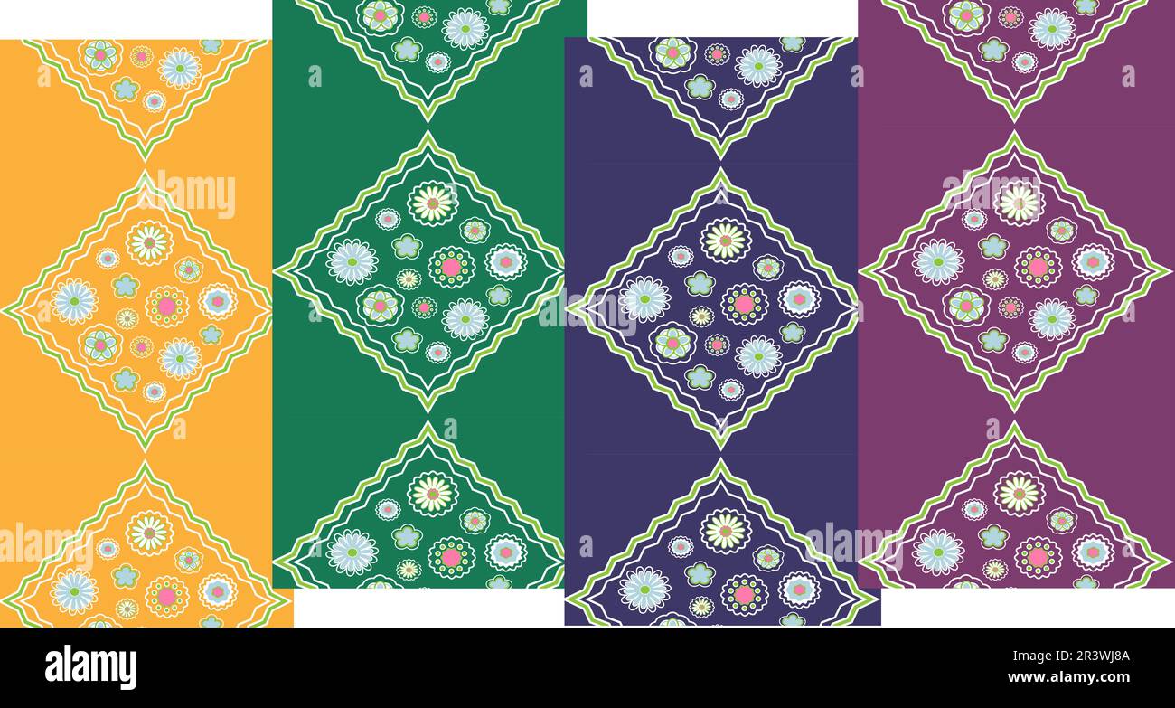 Seamless vector pattern of bright multi-colored flowers on a blue ...