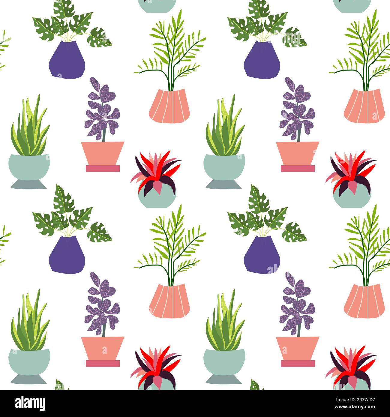 Seamless pattern with plants and pots. Design for print, poster, banner ...