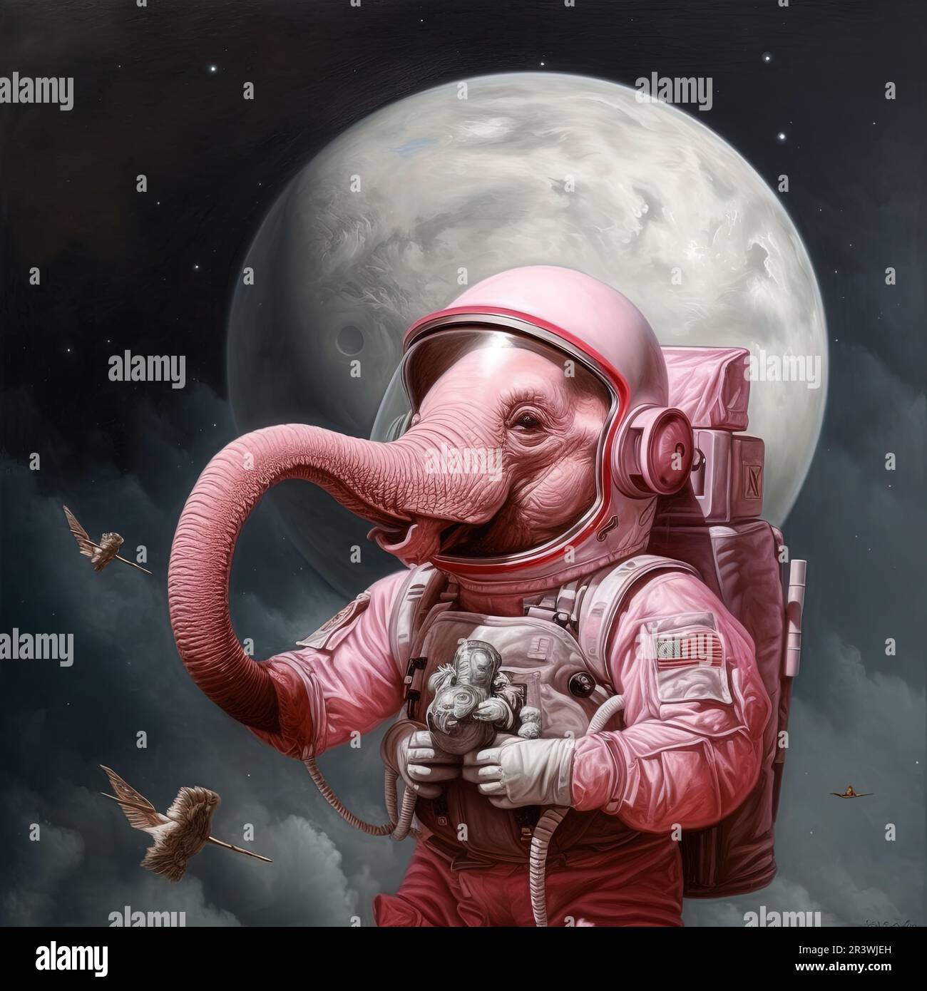 Cosmic Adventures The Pink Elephant Astronaut Stock Photo - Alamy