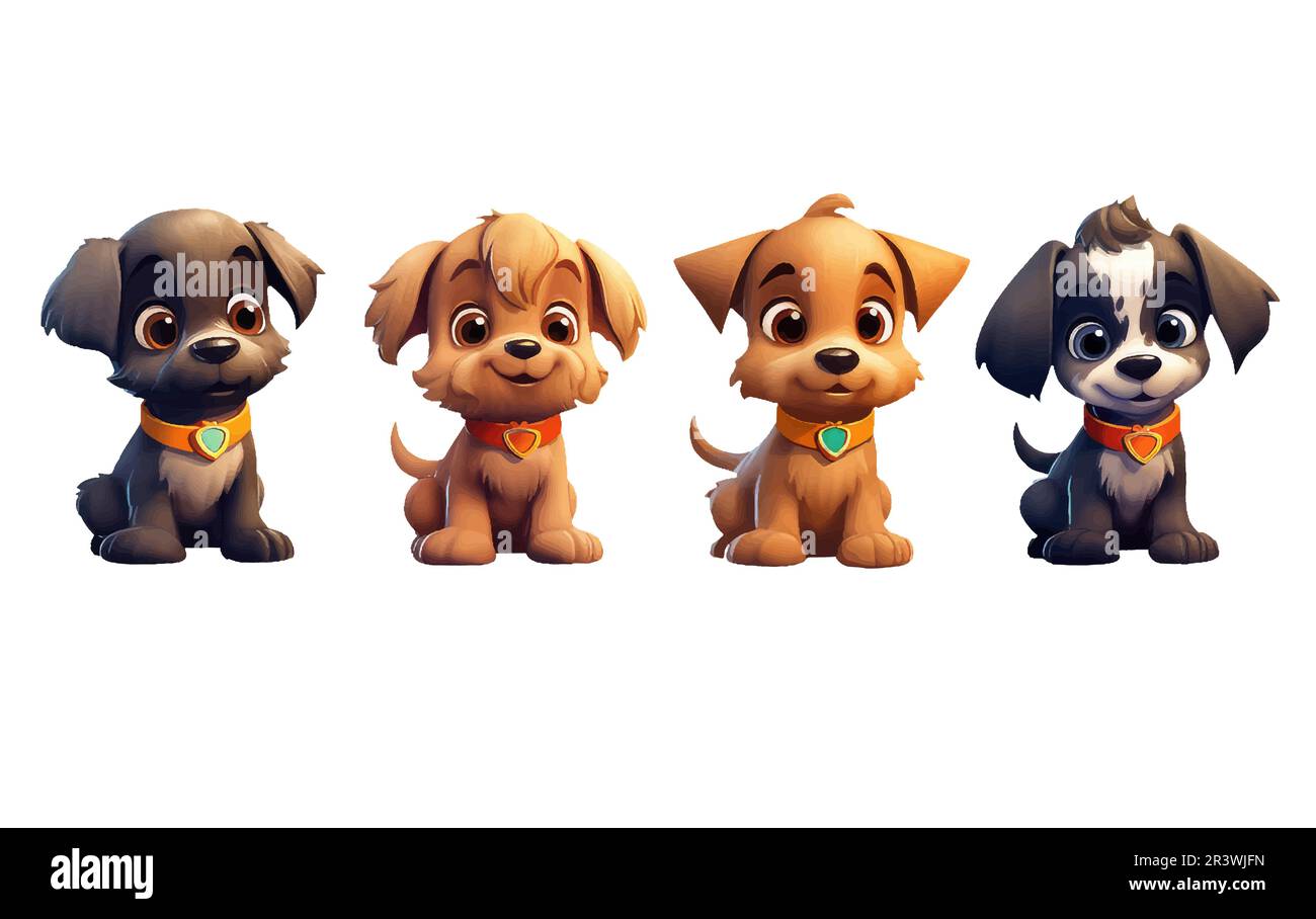 ui set vector illustration of cute puppy different breeds of dogs ...