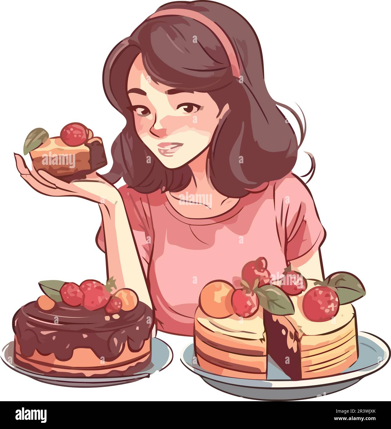 Cartoon woman eating chocolate cake hi-res stock photography and images ...