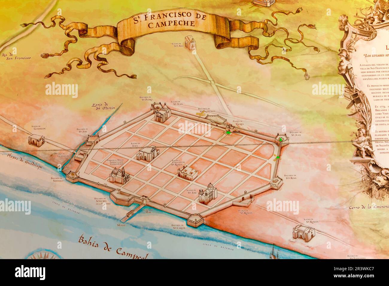 Antique map of fortifications 1540 San Francisco de Campeche, Campeche ...