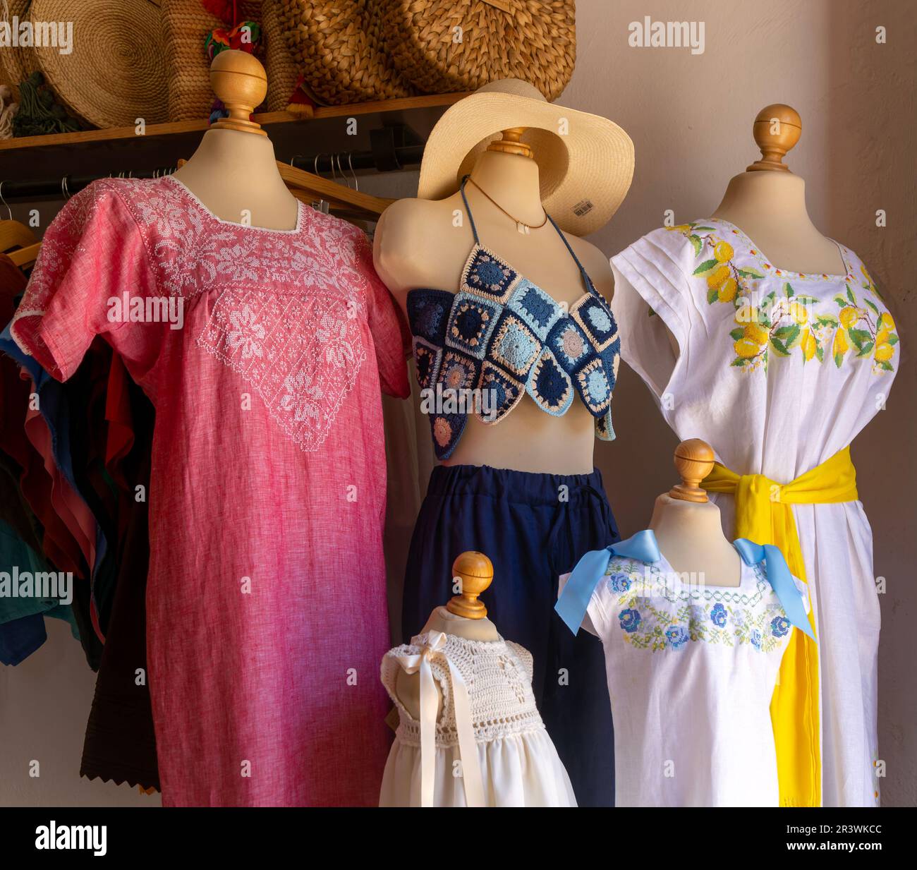 Traditional Yucatan textiles women's clothes huipils in Casa Wilma shop ...