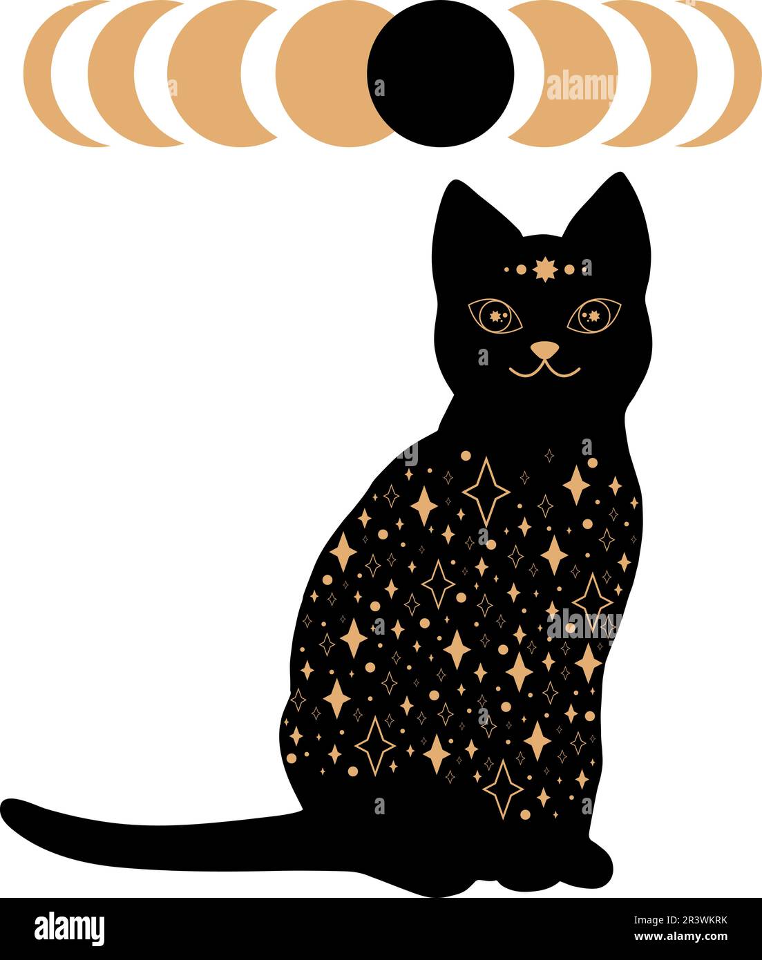 Black magical cat with star pattern and eclipse stages. Astrology and ...