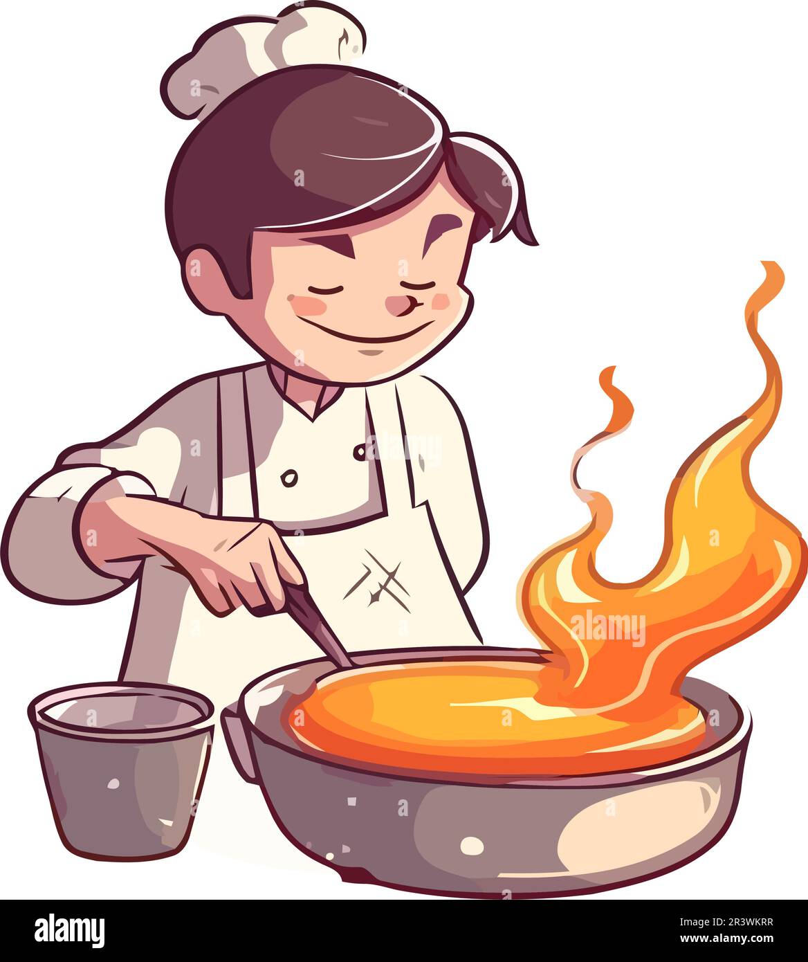 Chef cooking gourmet meal on flaming stove Stock Vector Image & Art - Alamy