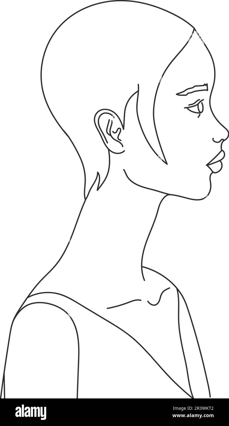 Female profile contour isolated on white background. Vector art Stock ...