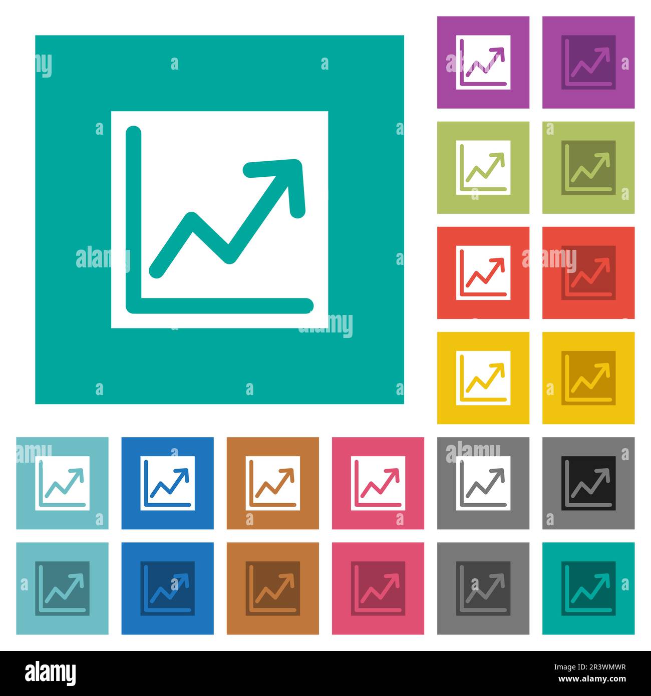 Line graph solid multi colored flat icons on plain square backgrounds ...