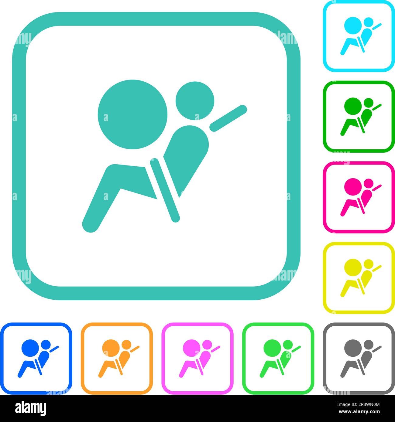 Air bag dashboard indicator vivid colored flat icons in curved borders ...