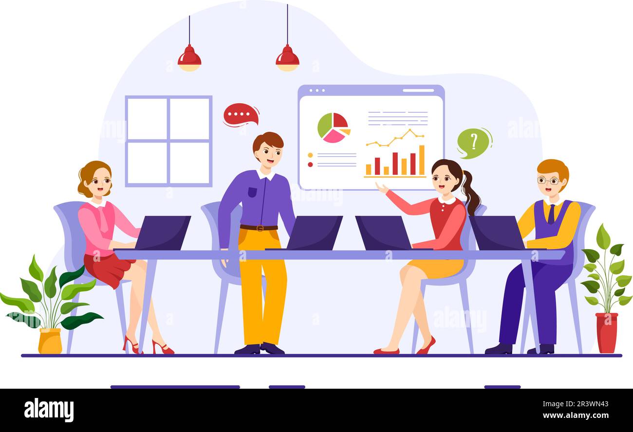 Coworking Business Vector Illustration with Colleagues Talking, Meeting ...
