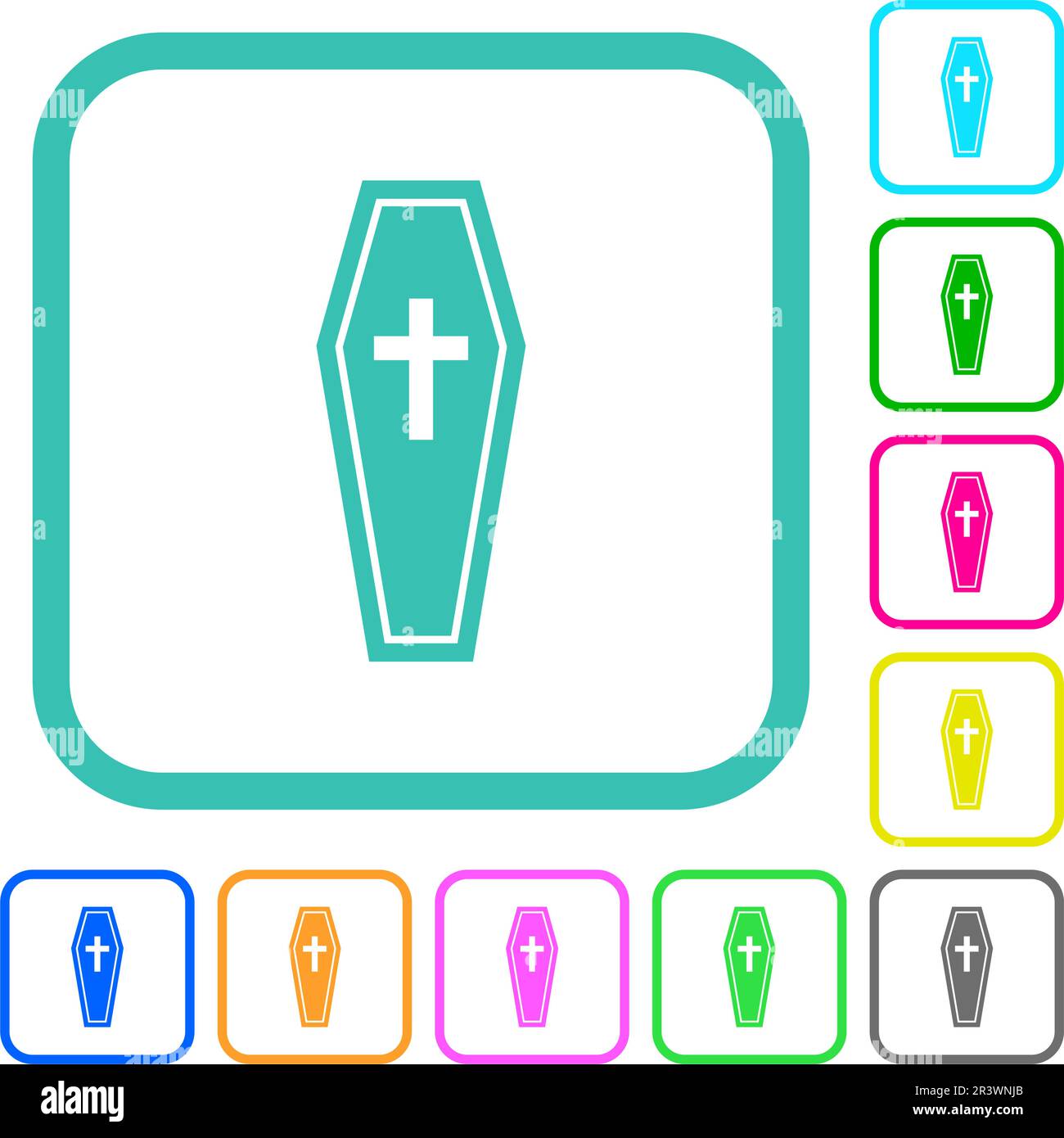 Coffin vivid colored flat icons in curved borders on white background ...