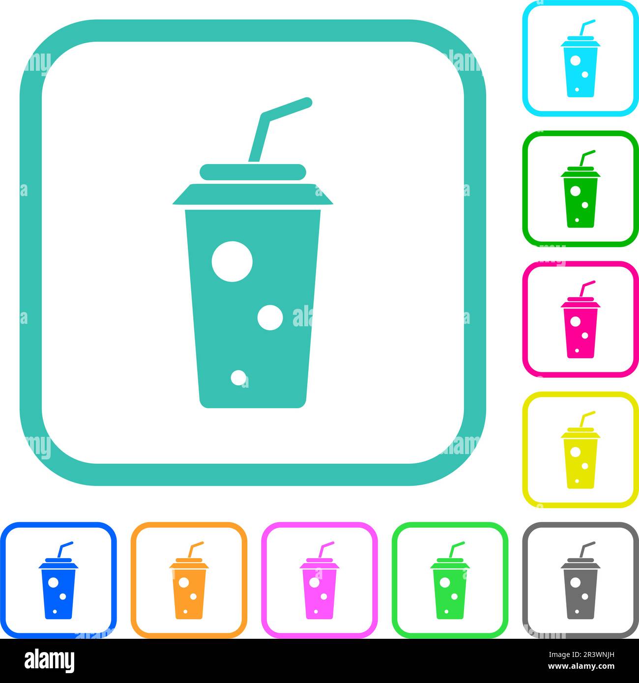 soft drink with straw solid vivid colored flat icons in curved borders ...