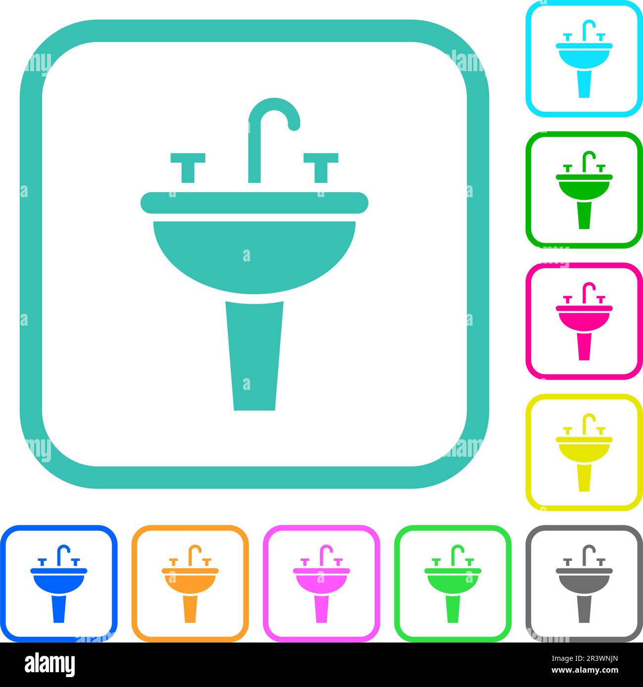 Sink vivid colored flat icons in curved borders on white background ...