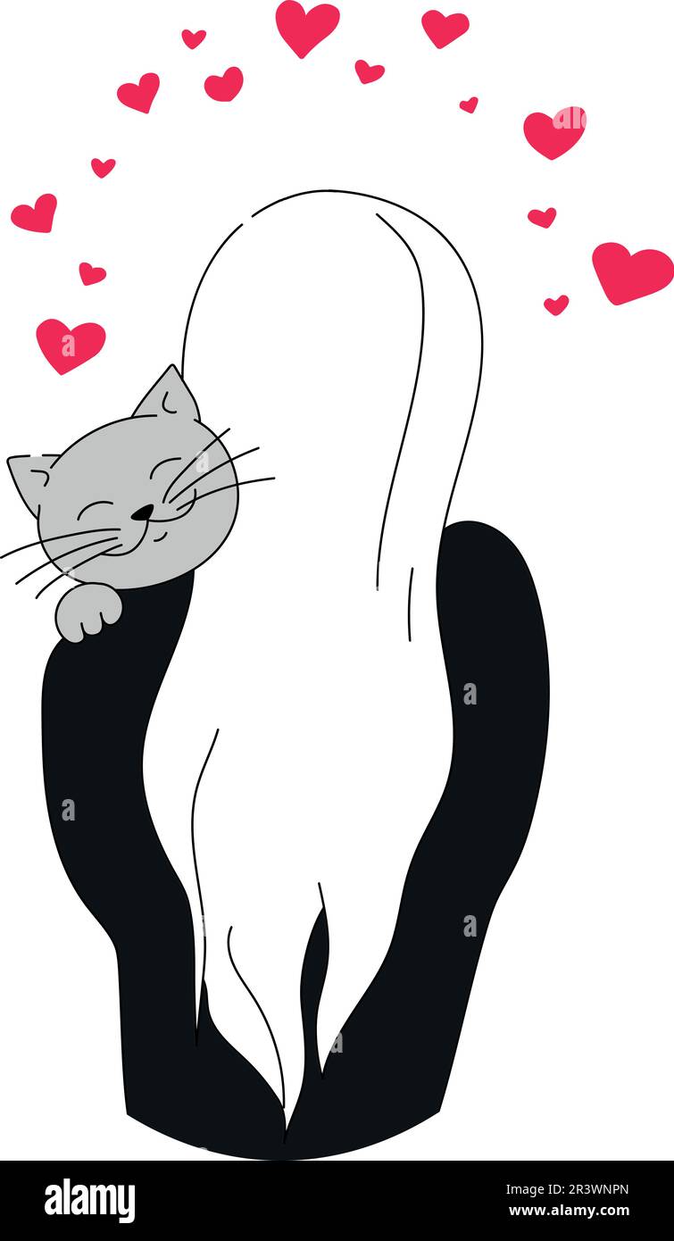Girl is hugging a cat. Love my pet theme. Simple hand drawn vector art ...
