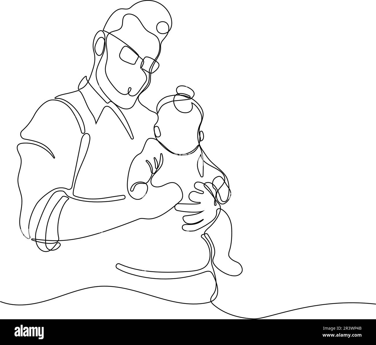 Hugs of a father with a child. One continuous line drawing banner ...