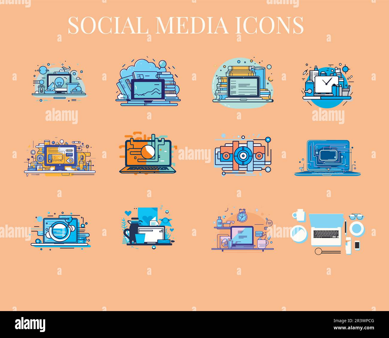 Social media icons, vector. Digital modern technology symbol ...