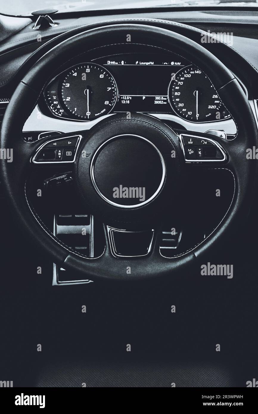 View of the interior of a modern automobile showing the dashboard Stock ...