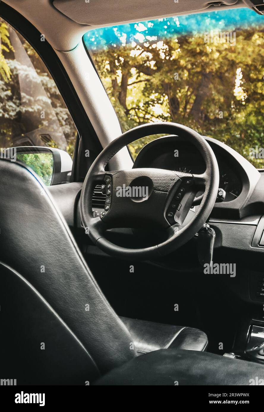 Car interior luxury service. Car interior details. View of the interior ...