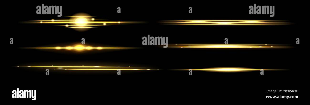 Realistic set of golden light lines isolated on transparent background ...