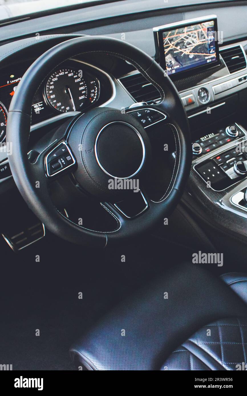 Car interior luxury service. Car interior details. View of the interior ...