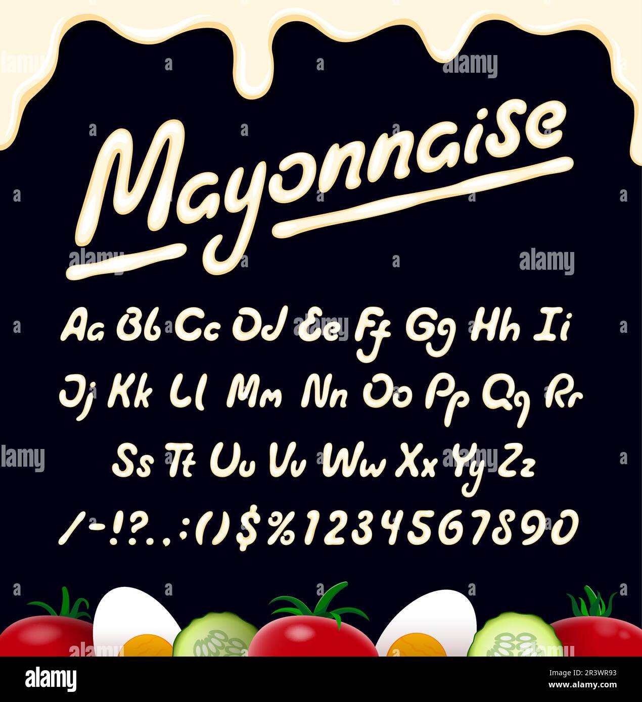 Mayonnaise sauce font, type or typeface. Sauce alphabet. Mayo sauce ... Mayonnaise sauce font, type or typeface. Sauce alphabet. Mayo sauce ...