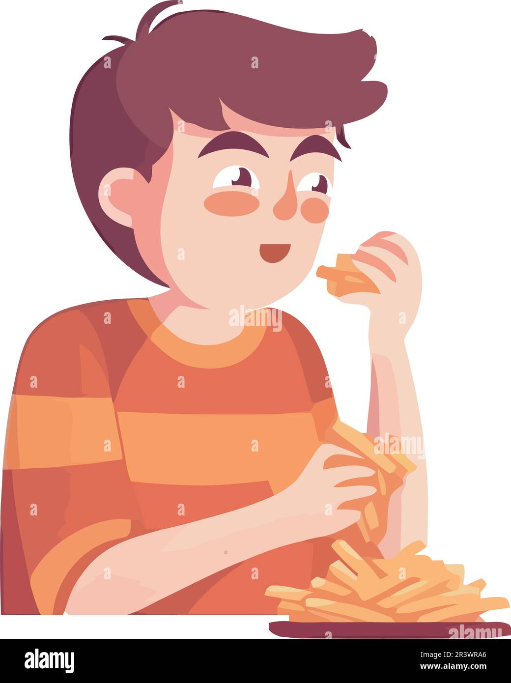 Cute cartoon boys smiling while eating a vegetable meal together Stock ...