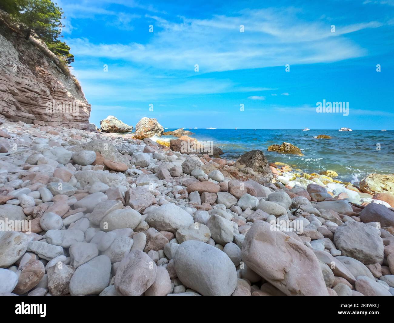 Seascape mountain Conero National Park, view of the Sassi Neri beach ...