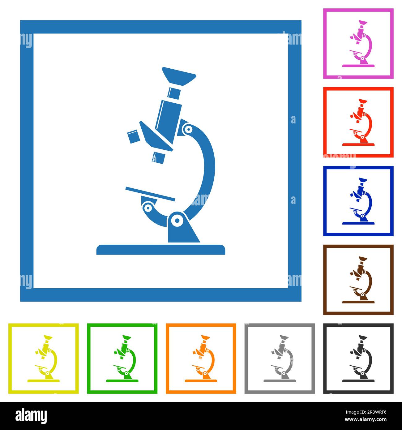 Microscope flat color icons in square frames on white background Stock ...