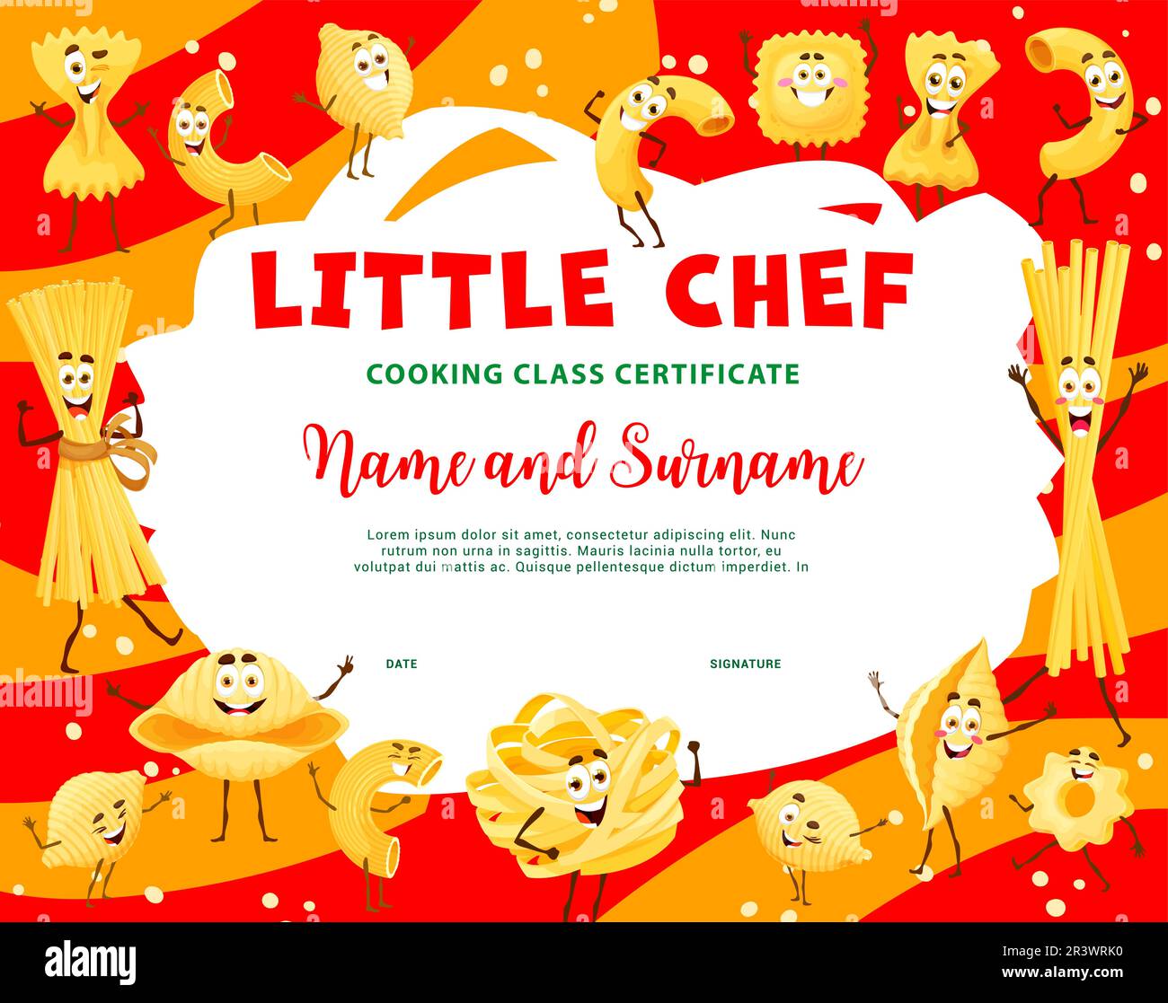 Little chef certificate, cooking class diploma. Italian pasta ...