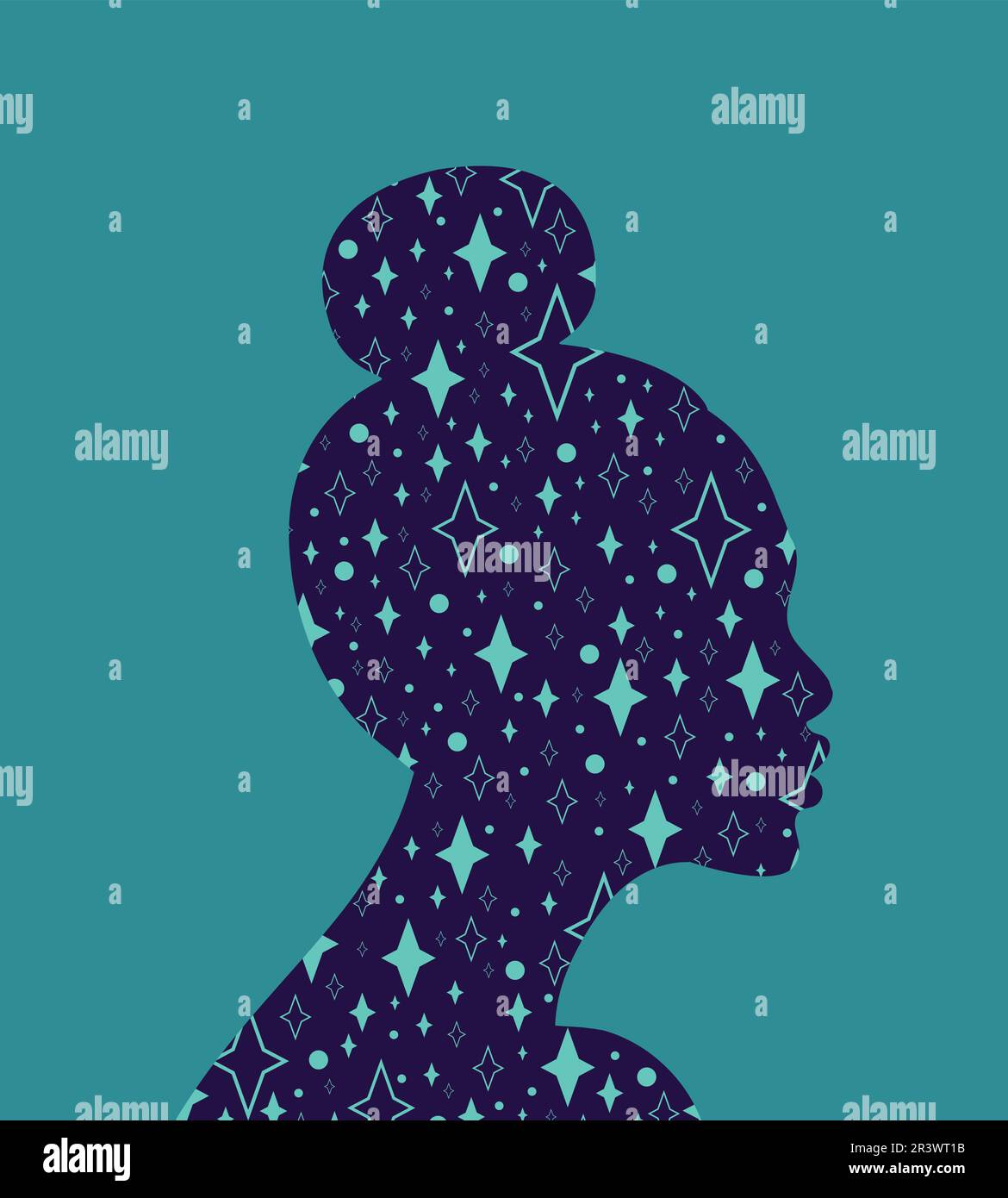Abstract female silhouette with star pattern. Faceless woman profile ...