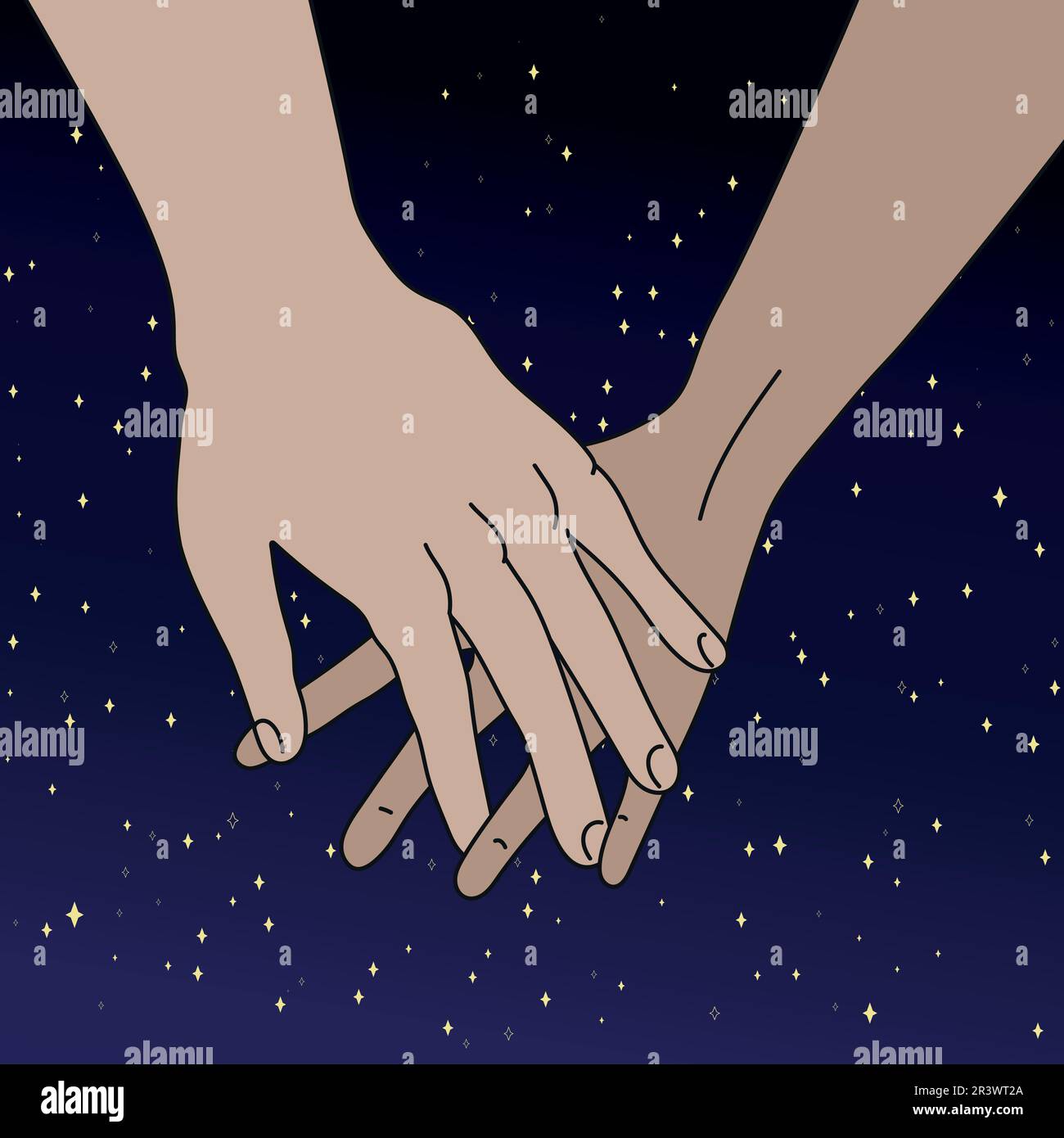 Hand drawn art of hand in hand on night sky background Stock Vector ...