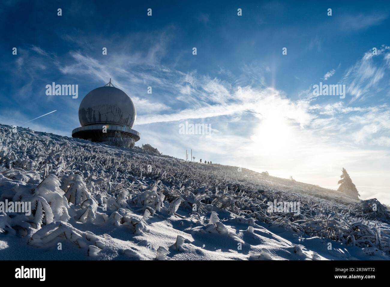 The radome on the snow-covered Wasserkuppe12 Stock Photo - Alamy