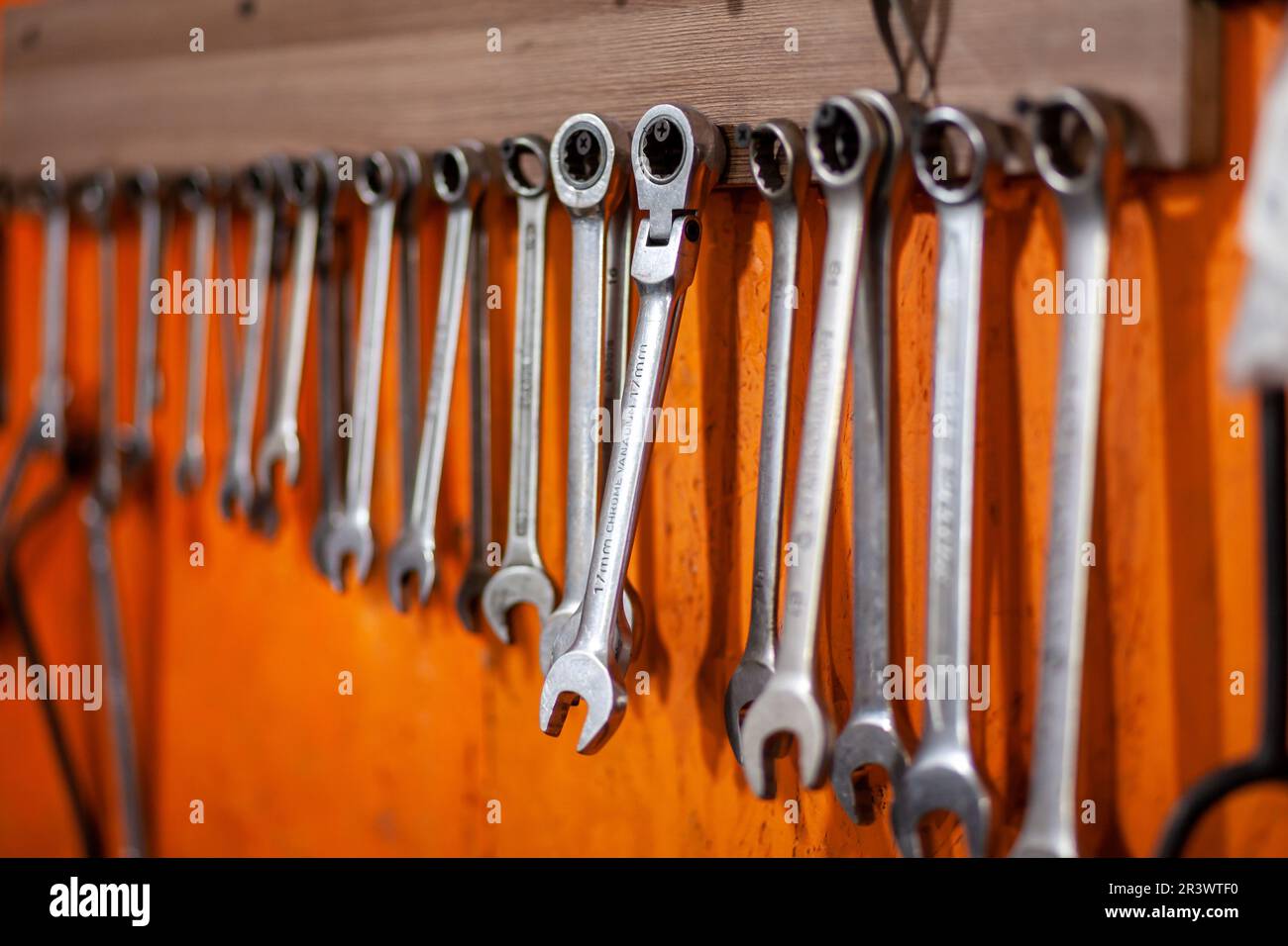 05.17.2023, Kemerovo, Moscow. Keys and work tools hang on the wall in a ...