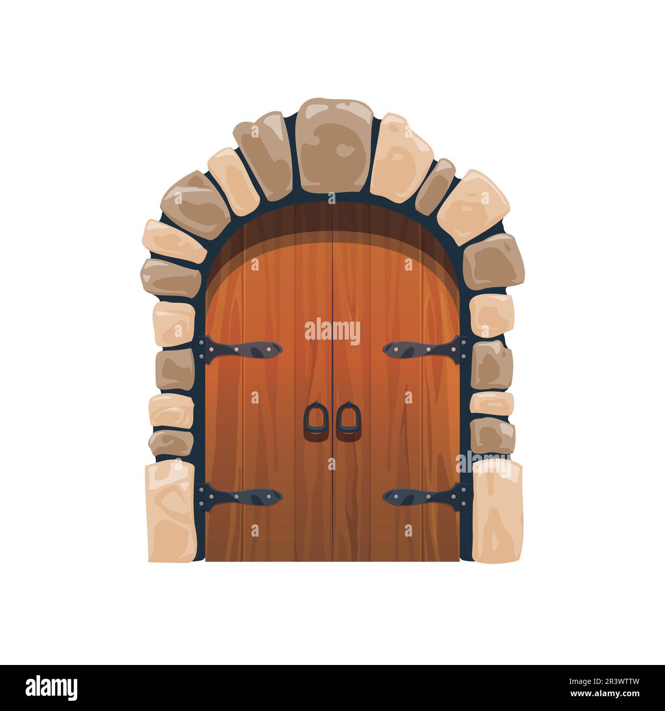 Cartoon medieval castle gate, wooden door, arch entrance. Medieval ...