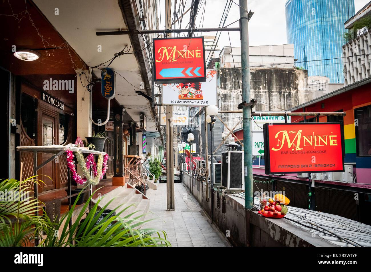 View of the upper level of small bars on Soi 2 Patpong Bangkok Thailand ...