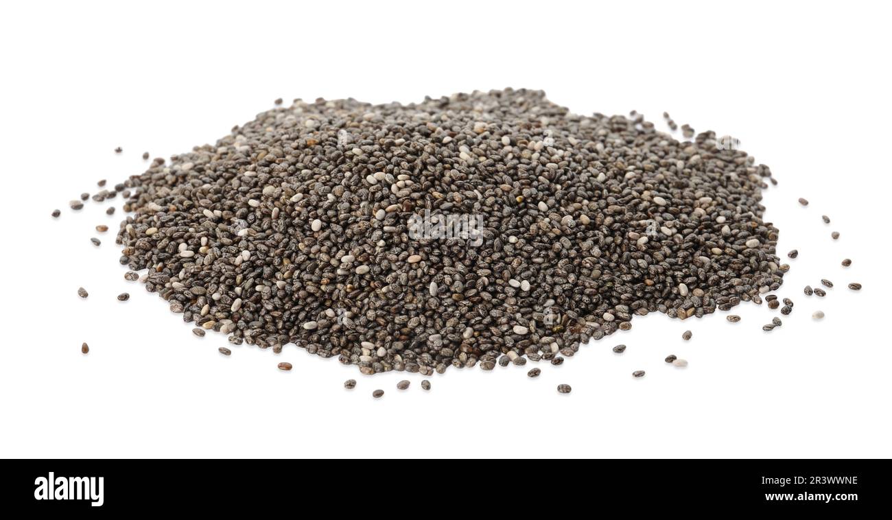 Pile of chia seeds on white background Stock Photo - Alamy