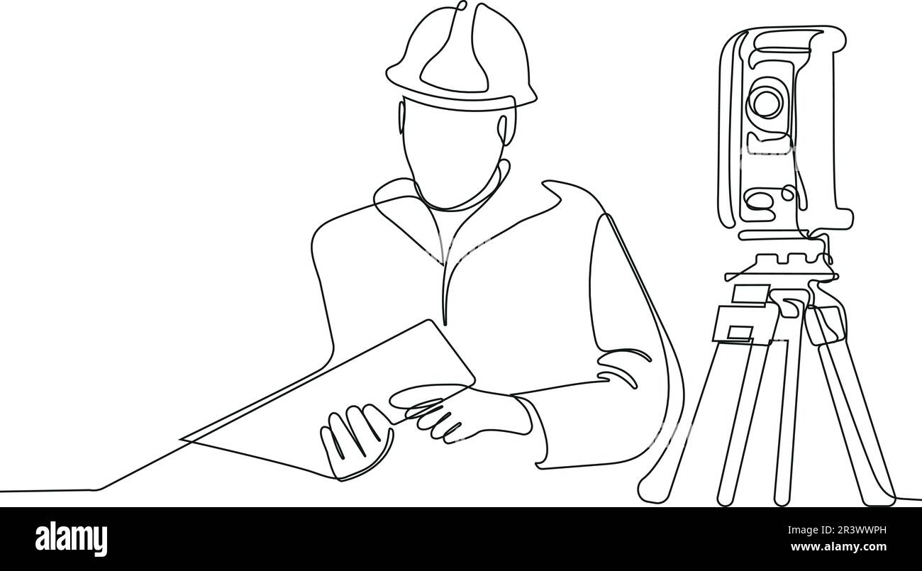 Close up of Caucasian worker with helmet on head using tablet for work ...