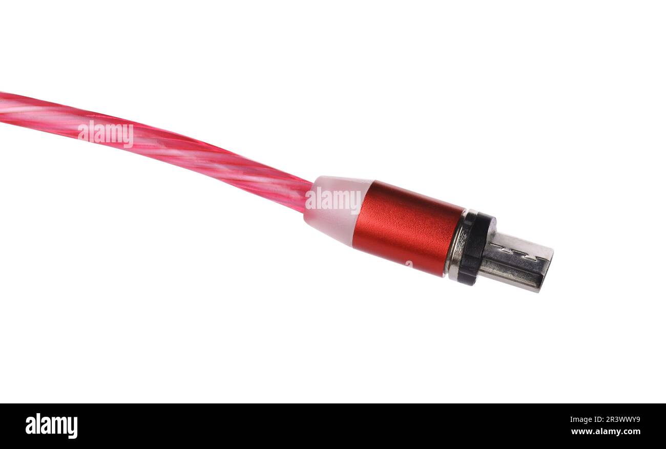 Red USB type C cable isolated on white. Modern technology Stock Photo ...