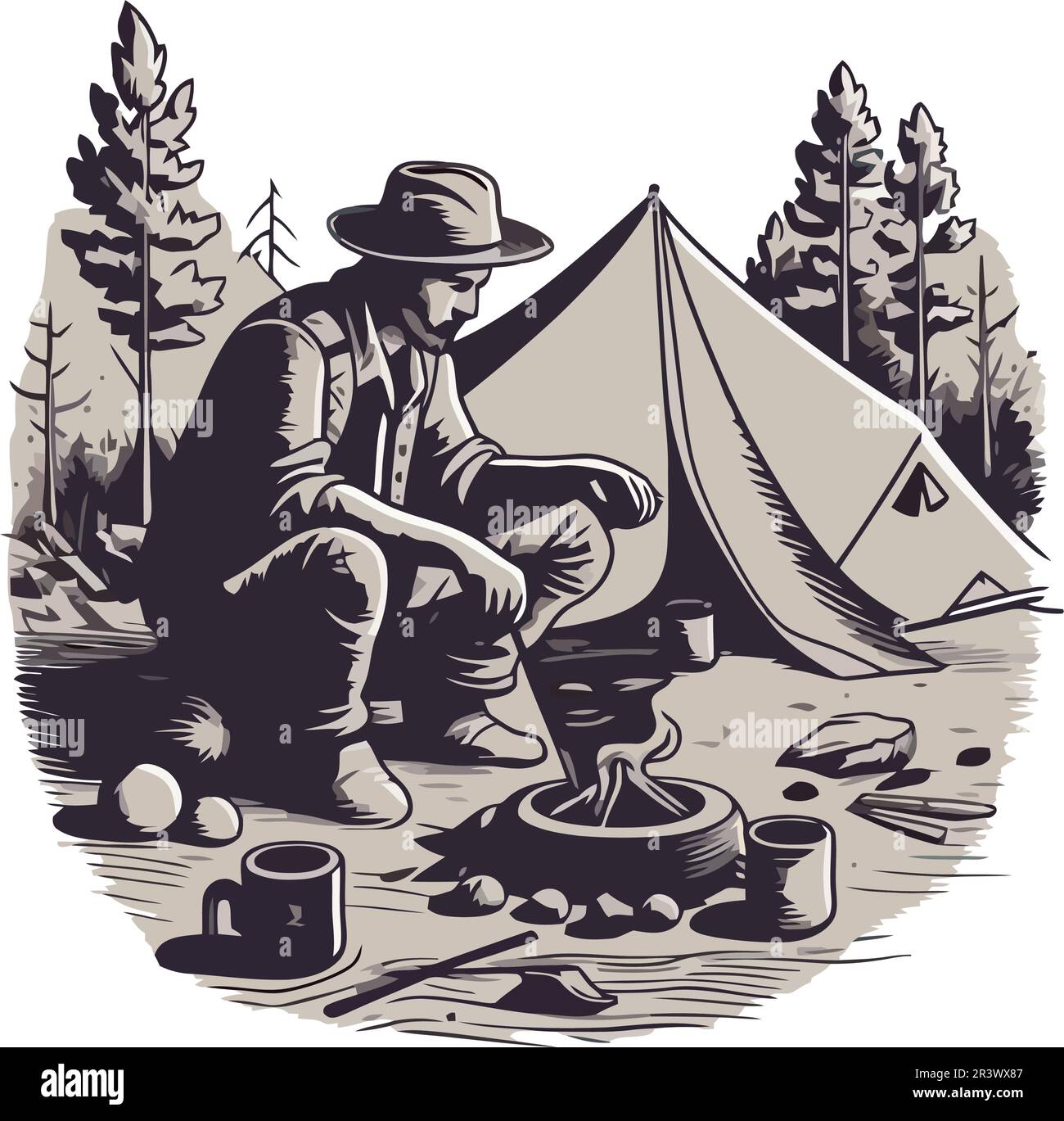 Cowboy Campfire Silhouette