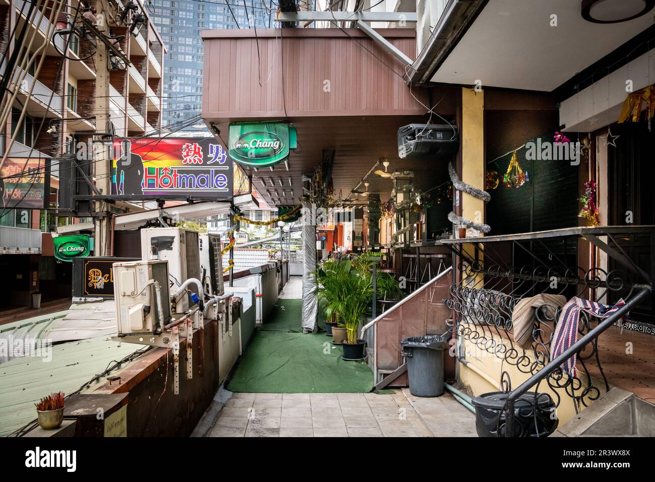 View of the upper level of small bars on Soi 2 Patpong Bangkok Thailand ...