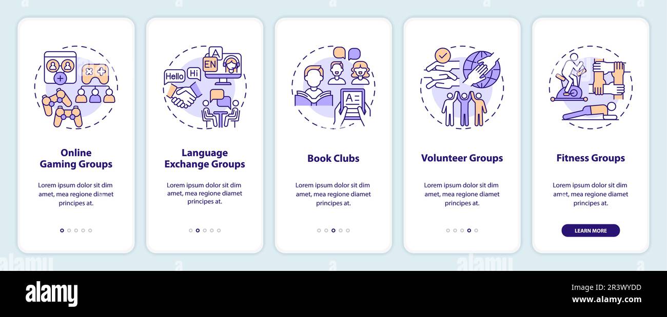 Micro communities examples onboarding mobile app screen Stock Vector ...