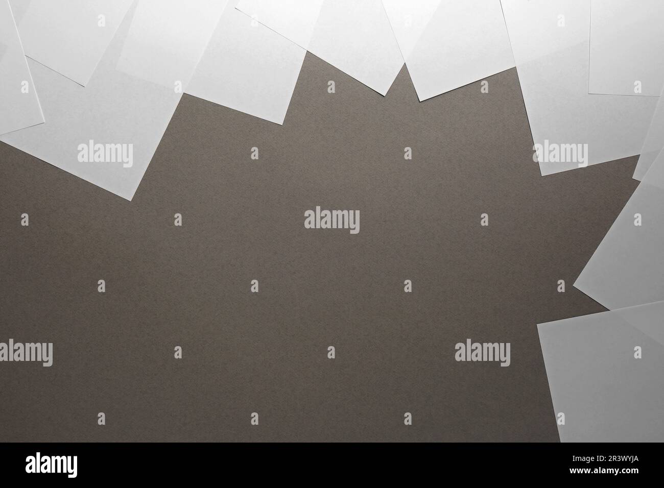 Blank white paper sheets on grey background, flat lay. Space for text ...