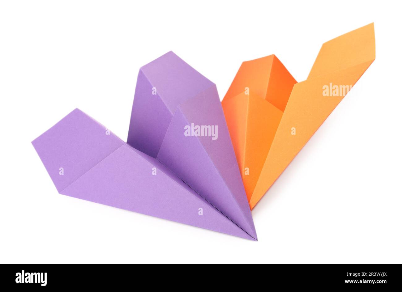 Handmade purple and orange paper planes isolated on white Stock Photo ...
