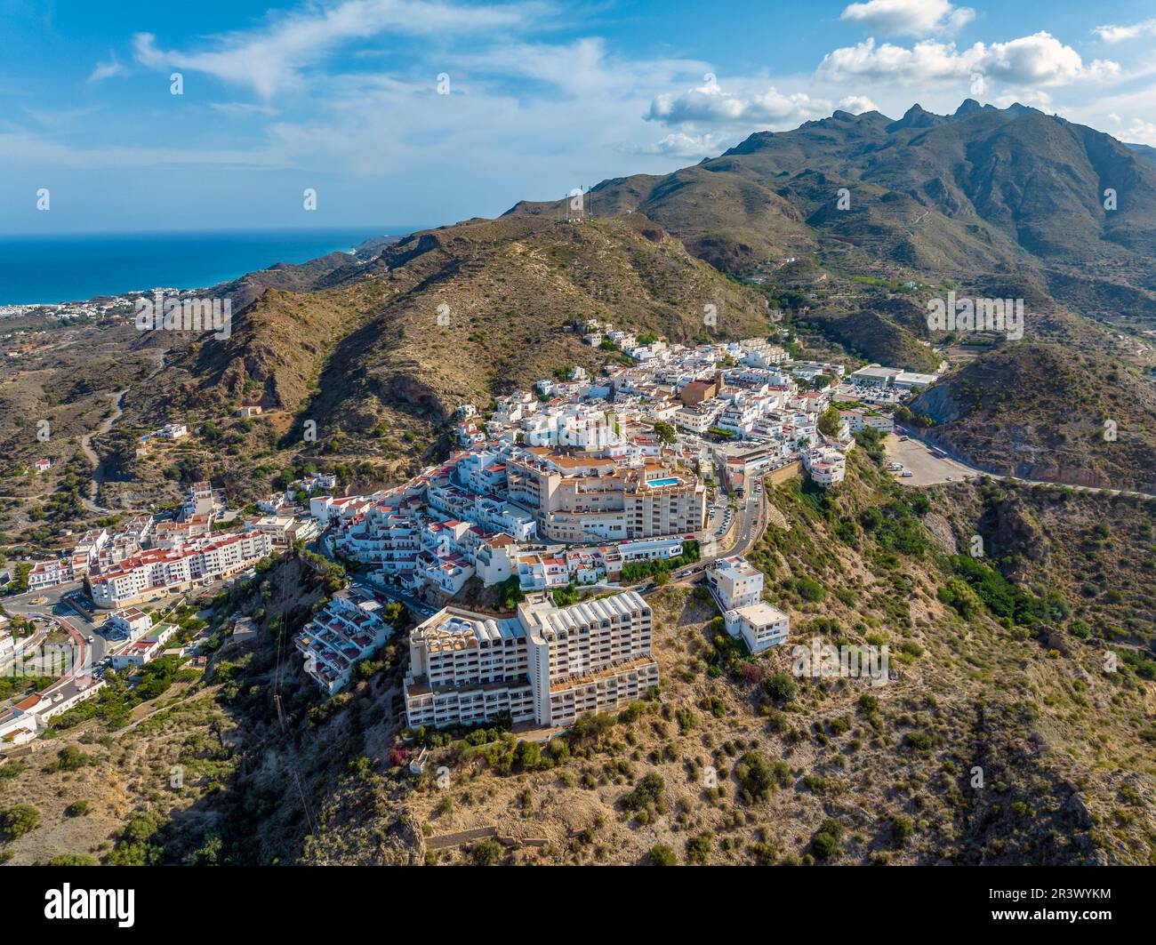 Picturesque spanish hillside white washed village of Mojacar during ...