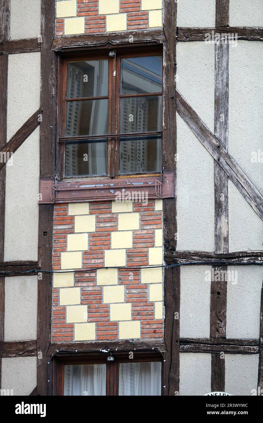 Window of half-timbered house in Troyes Stock Photo - Alamy