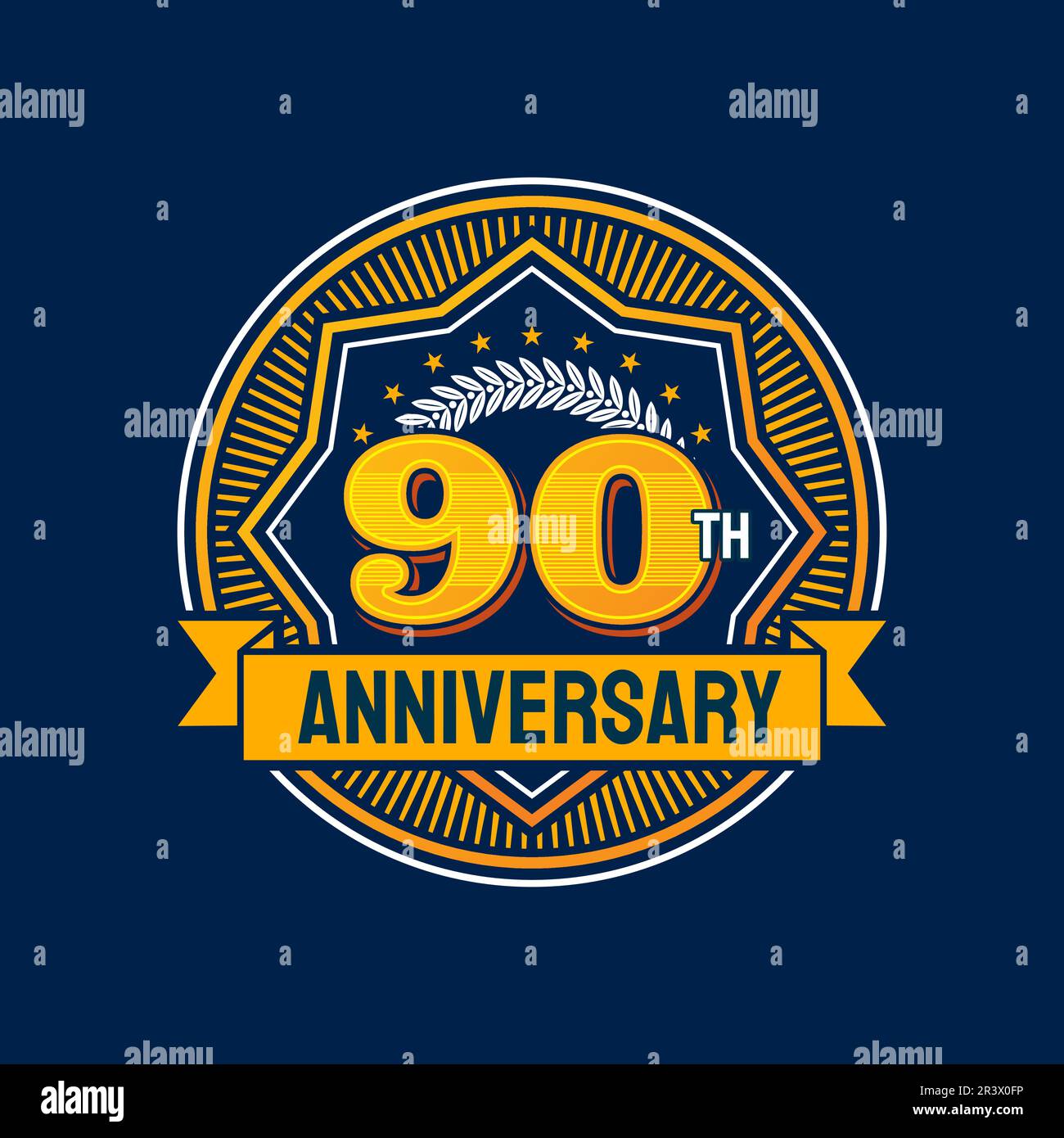 Birthday badge and label 90th anniversary, jubilee seal, party number ...