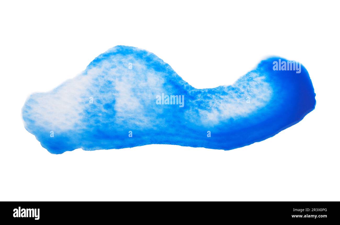 Blot of blue watercolor paint isolated on white, top view Stock Photo ...