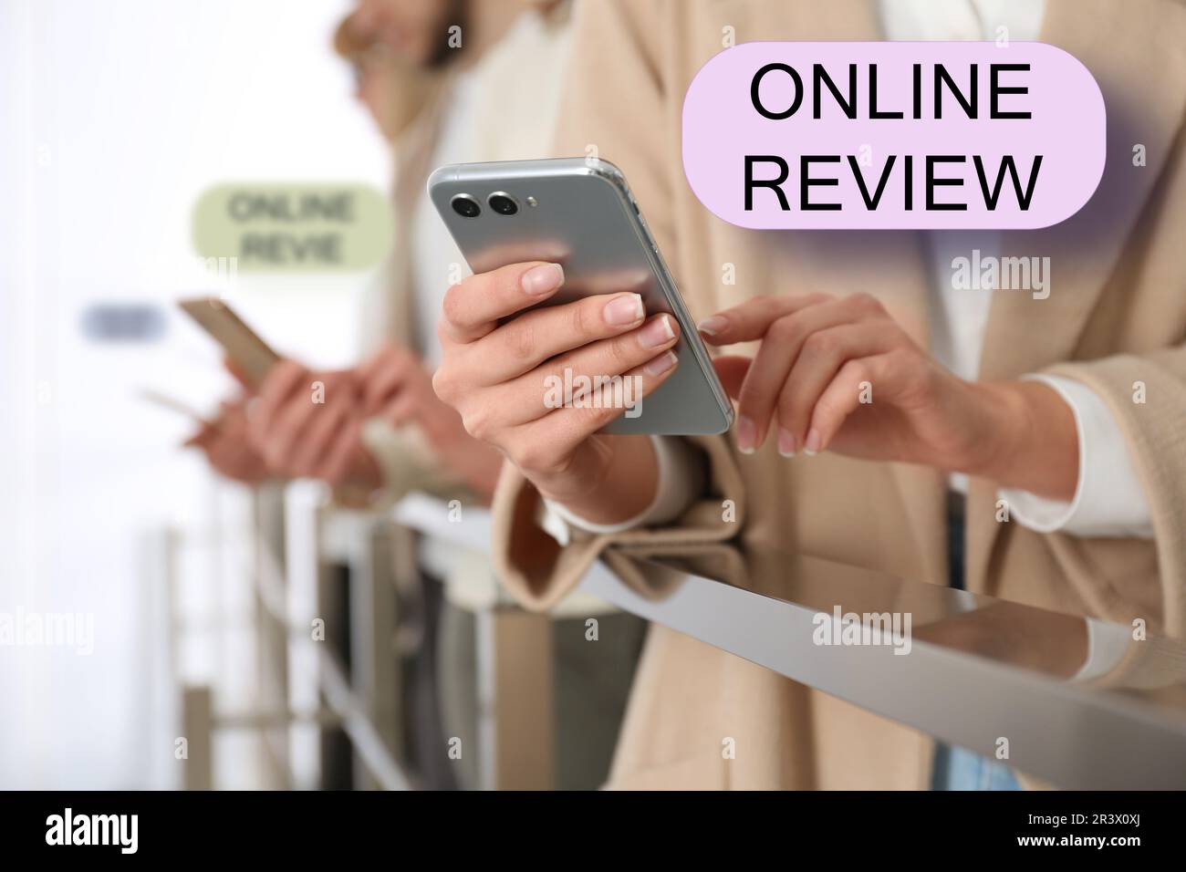 Online review. People using mobile phones to leave feedback, closeup Stock Photo - Alamy