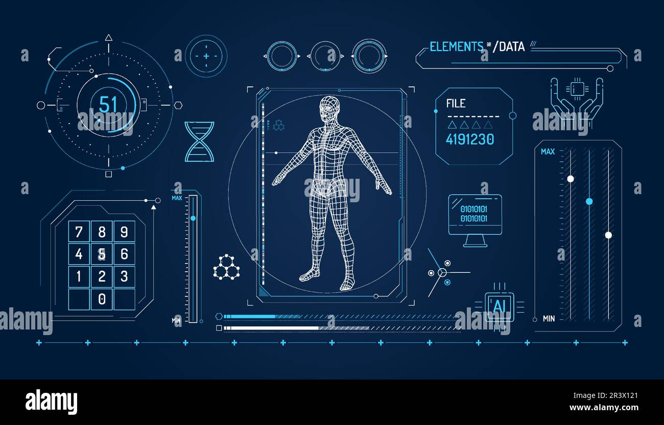 Set of infographic elements about DNA research and digital technologies ...