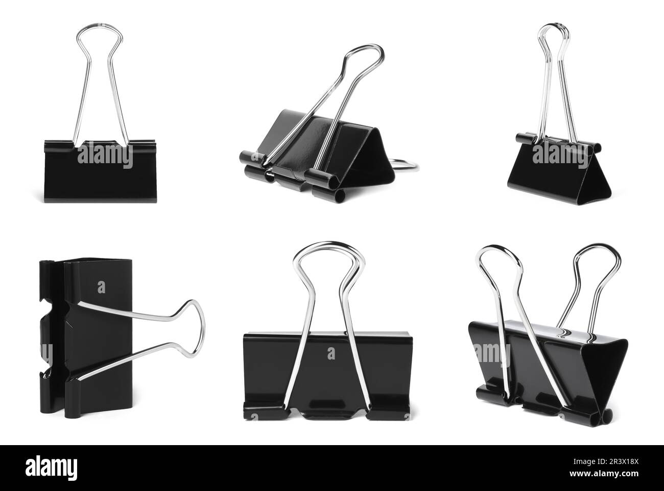 Set with black binder clips on white background Stock Photo - Alamy